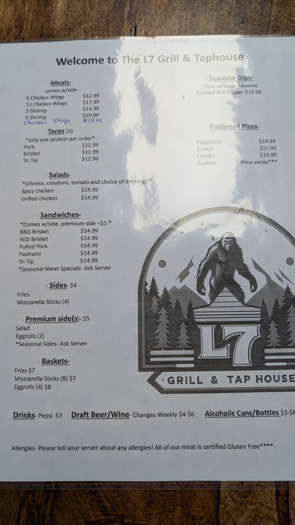 Menu at L7 Grill & Taphouse pub & bar, Mackay