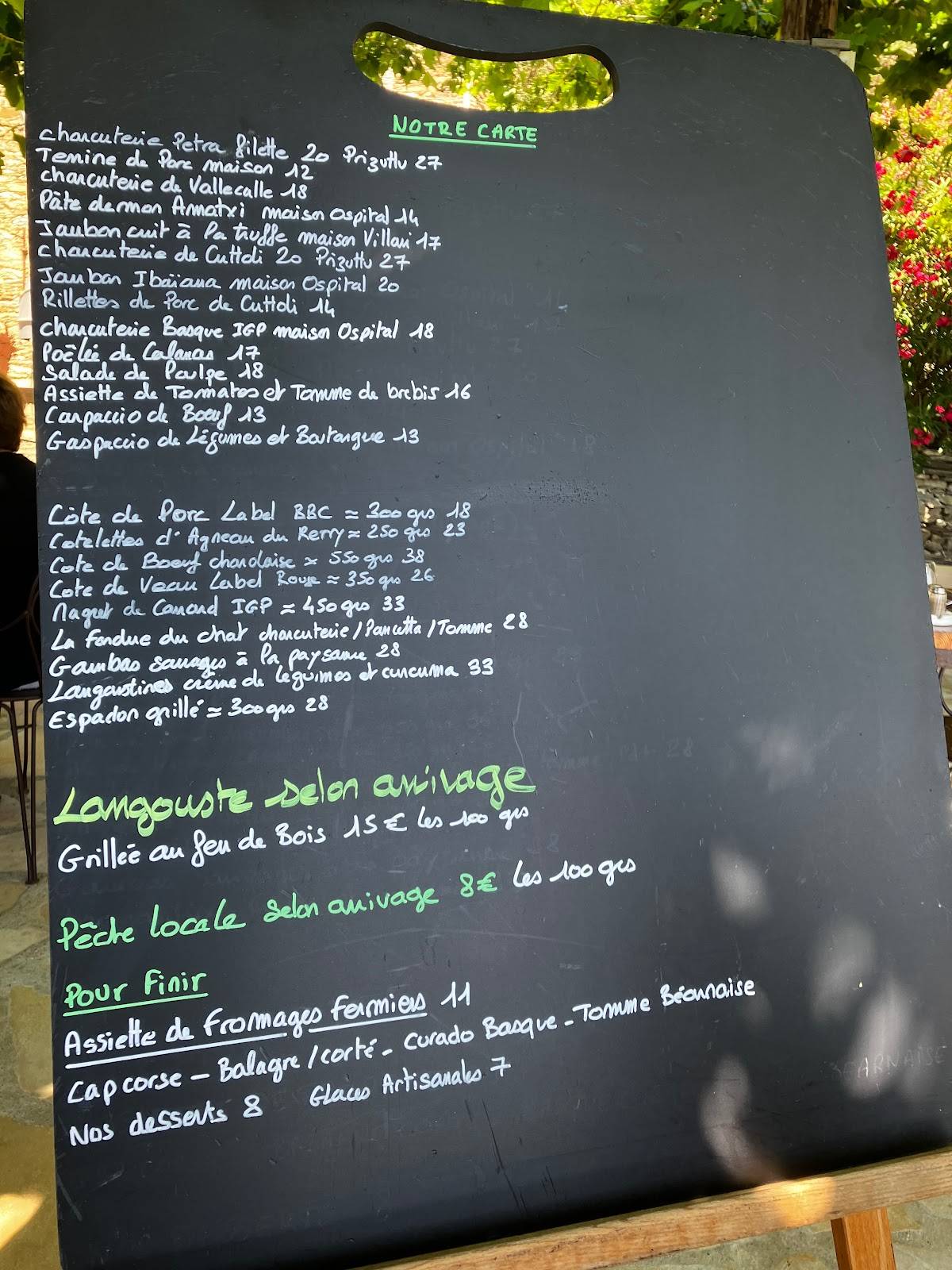 Menu au L'Auberge du chat qui pêche restaurant, Canari