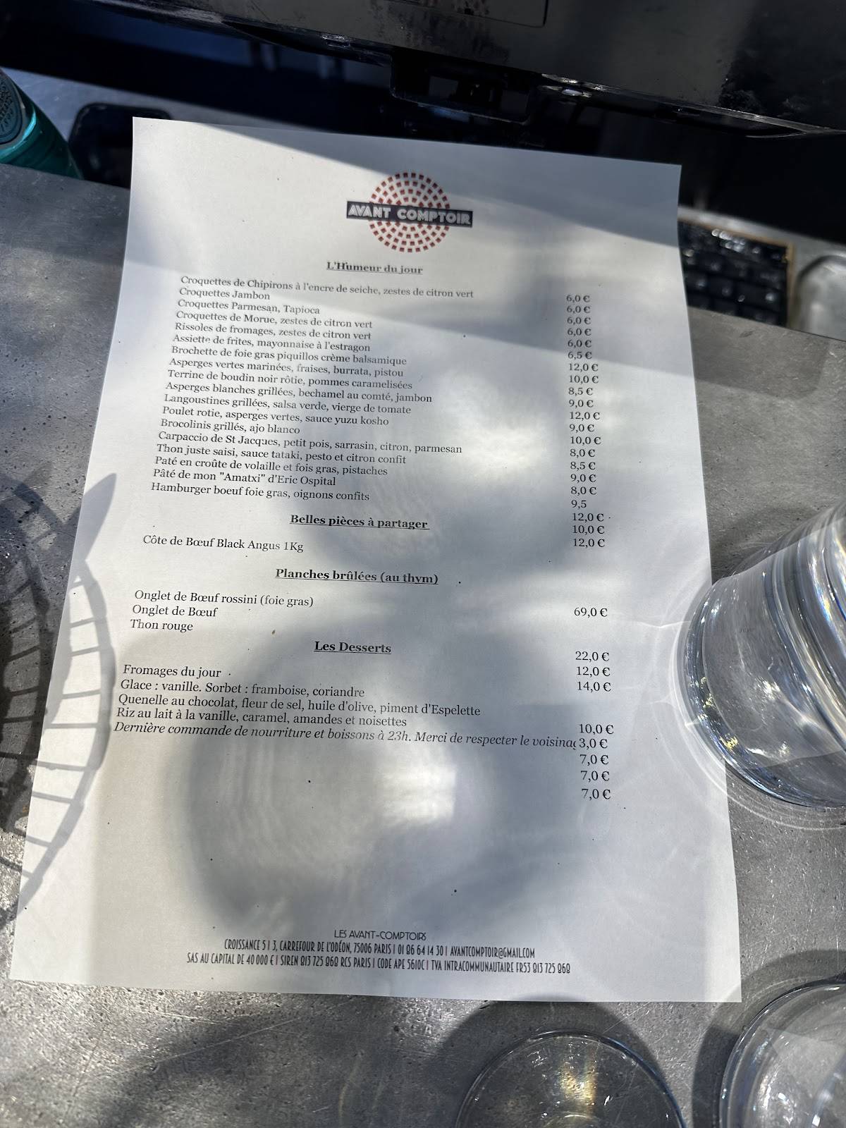 Menu at L’Avant Comptoir de la Terre pub & bar, Paris