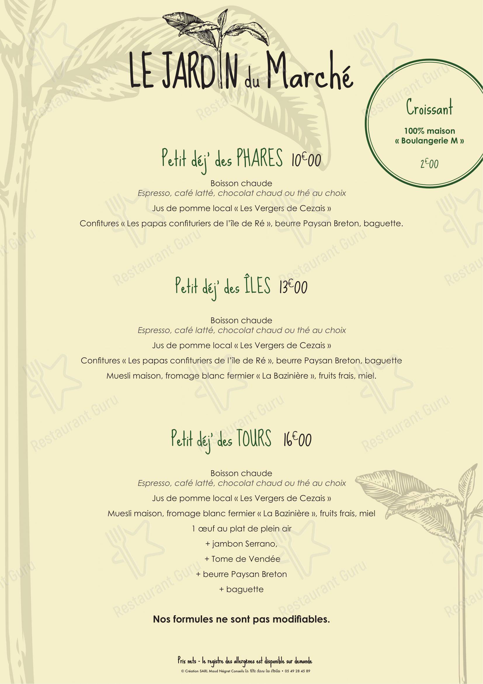 Menu au LE JARDIN DU MARCHÉ restaurant, La Rochelle