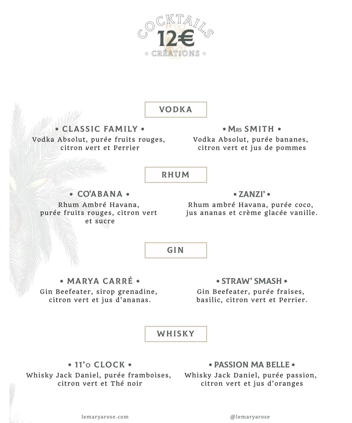 Menu au LE MARYA ROSE restaurant, La Grande-Motte