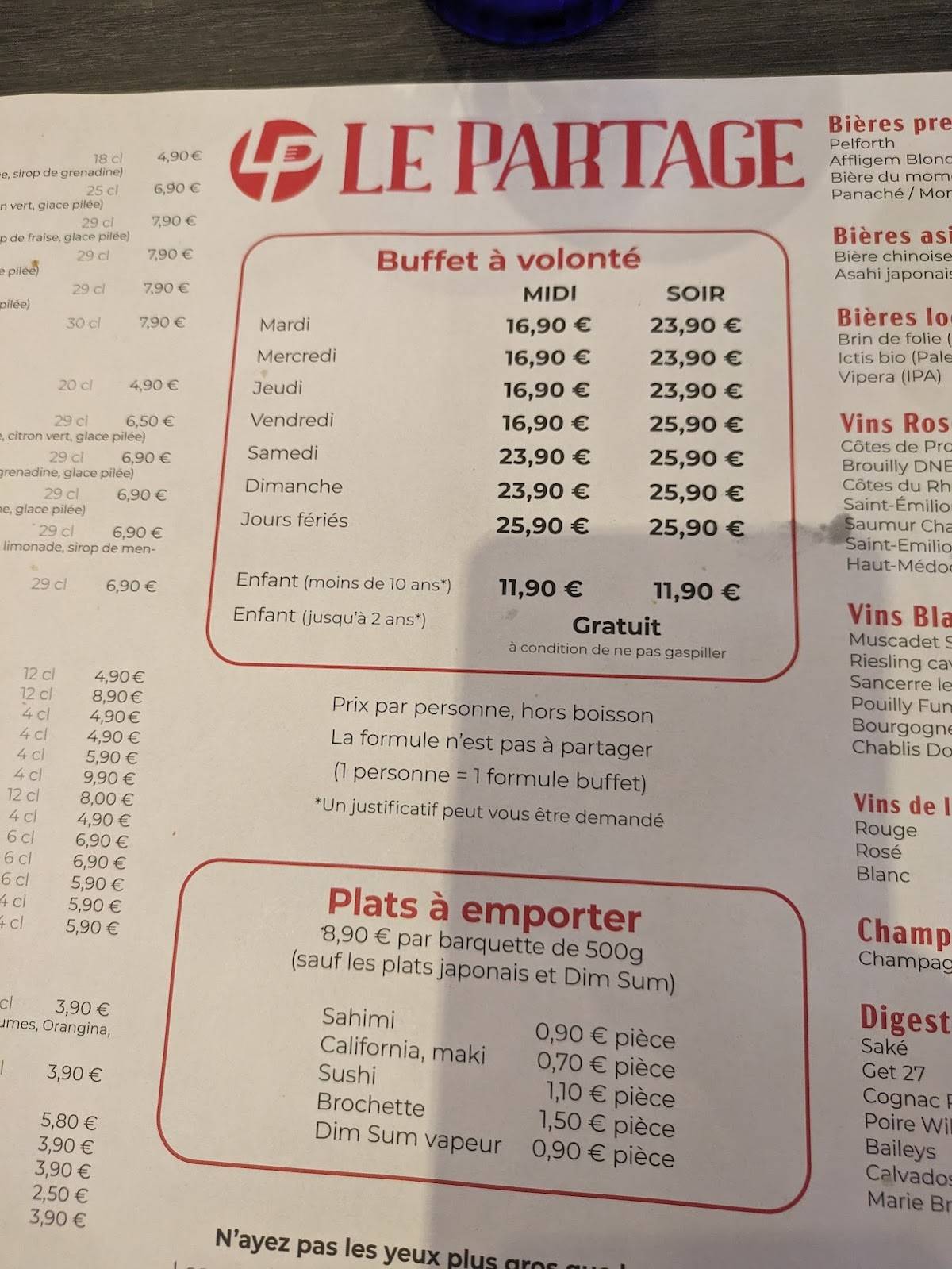 Menu au LE PARTAGE restaurant, Trie-Château, 15 Av. des Deux Vexins