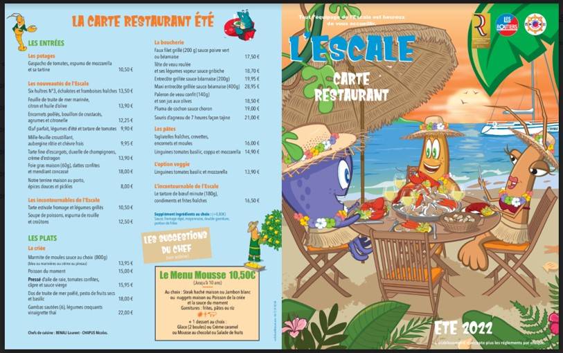 Menu au L'Escale Village restaurant, Déols