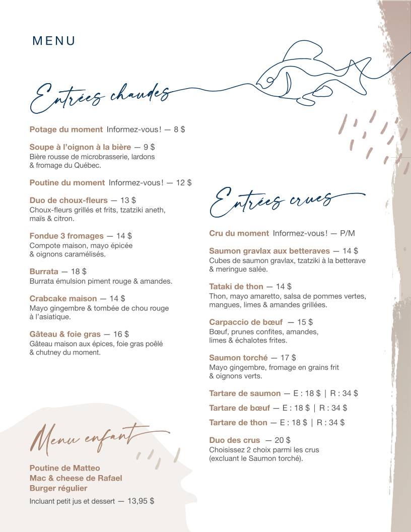 Menu au L'Espace Comptoir restaurant, Repentigny