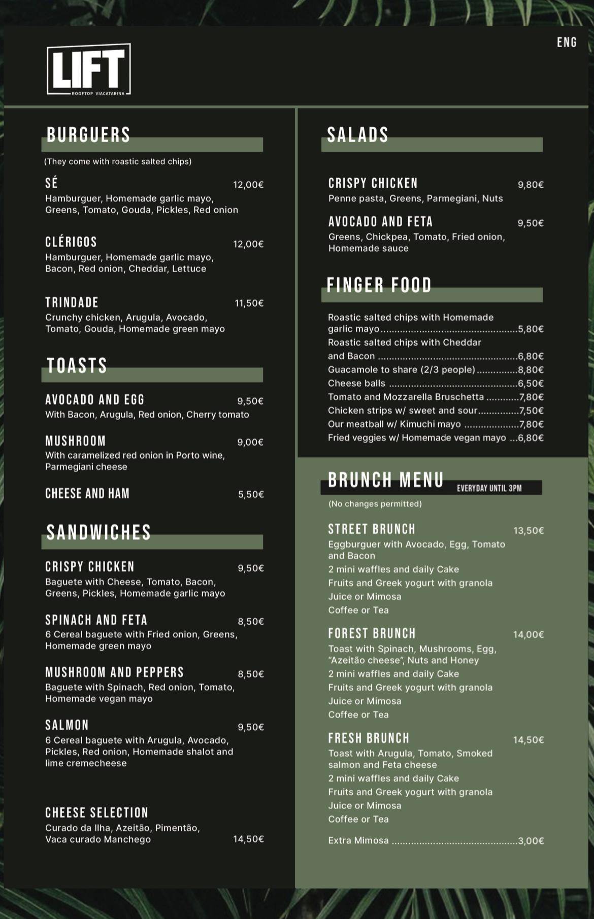 Menu at LIFT Rooftop Via Catarina pub & bar, Porto, Parque estacionamento