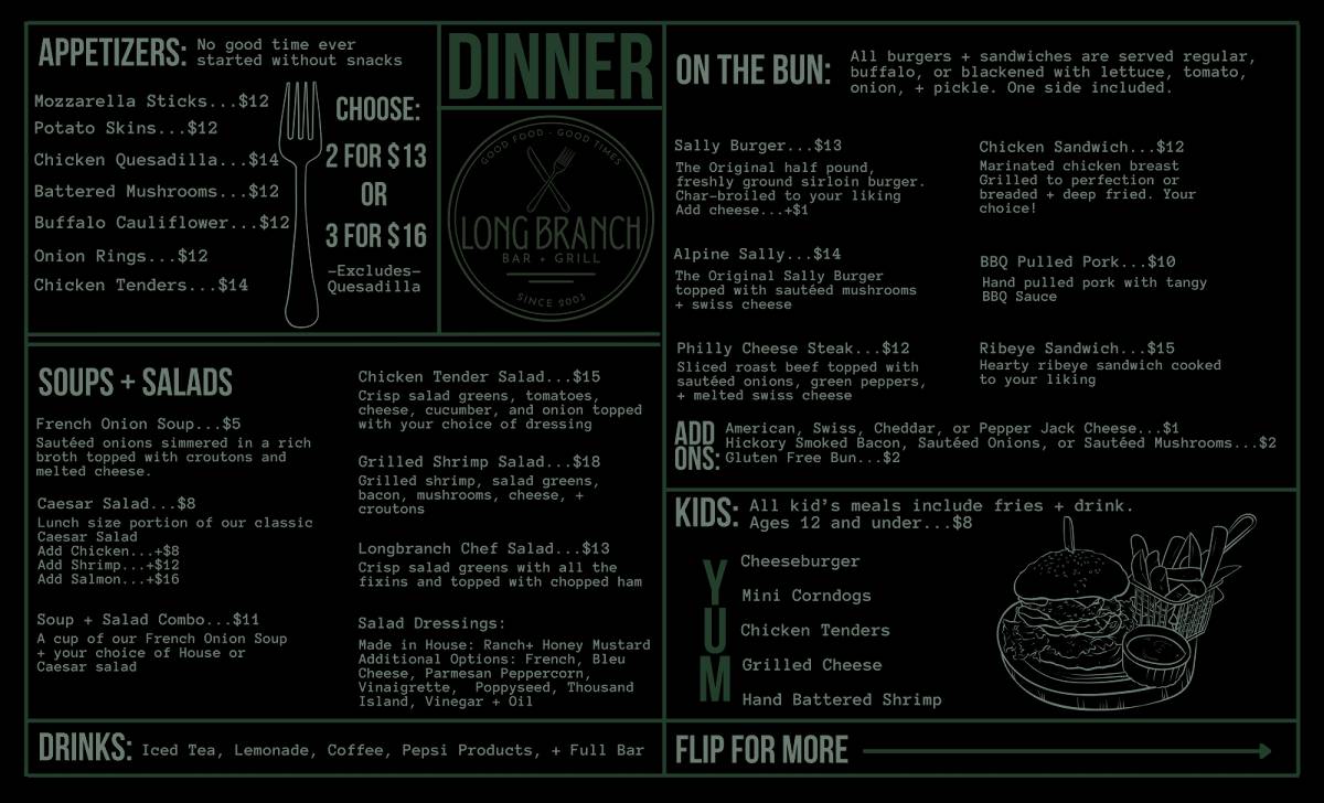 Menu at LONGBRANCH GRILL pub & bar, Shelbyville, W Main St Suite A