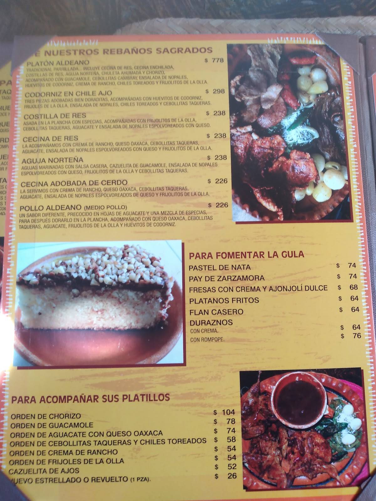 Carta de La Aldea Restaurant Rustico Campestre, Amecameca