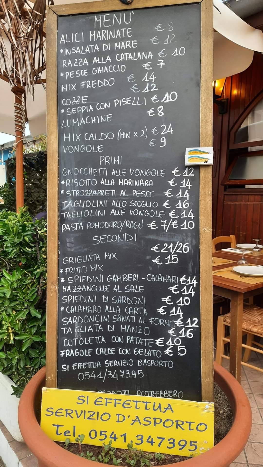 Menu da La Baracca, Bellaria