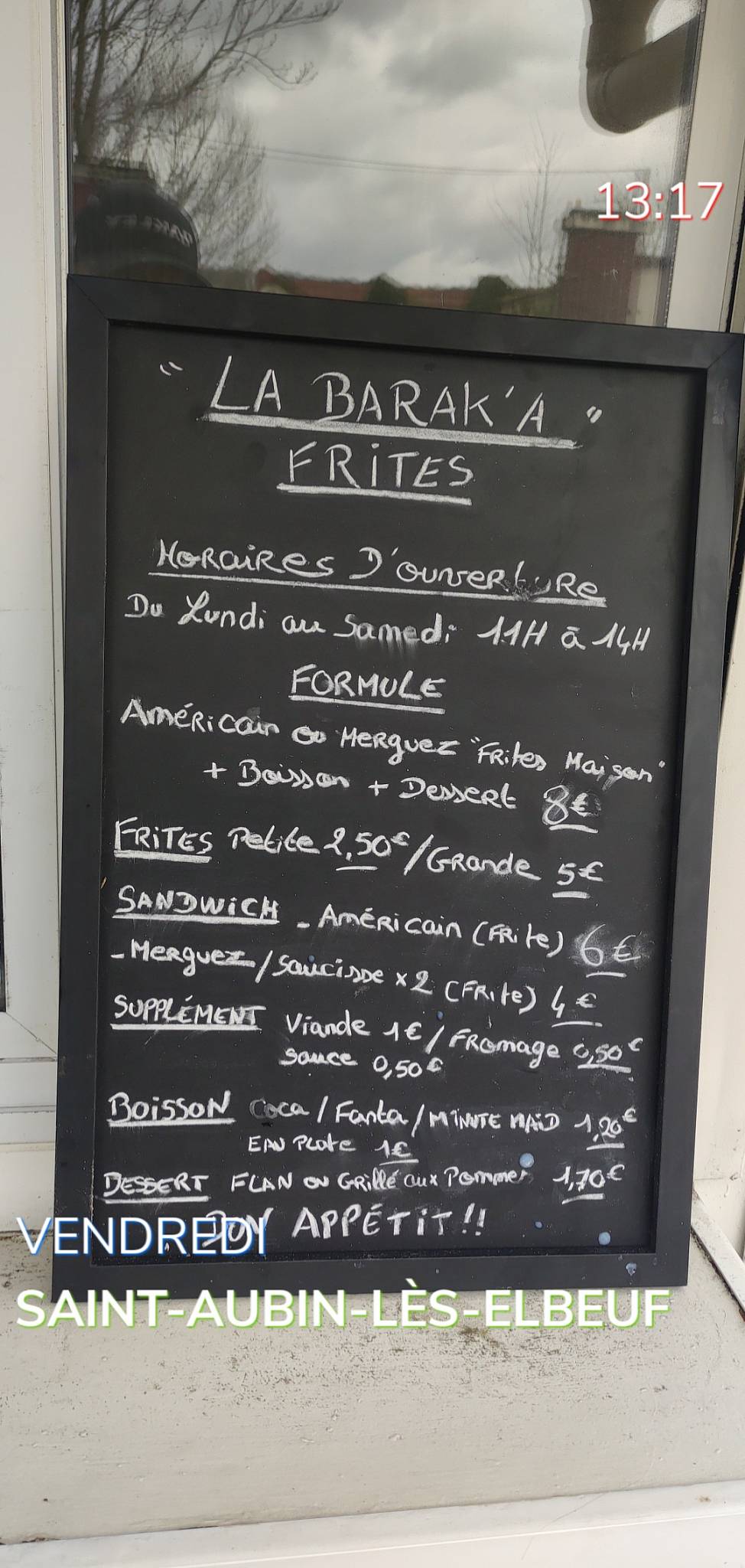 Menu au La Barak’a Frites, Saint-Aubin-lès-Elbeuf