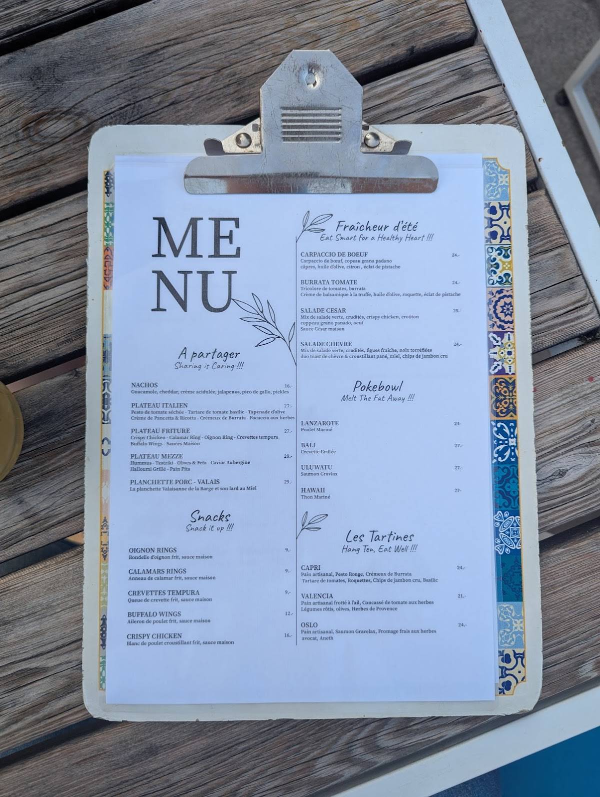 Menu au La Barge du Léman, Port-Valais