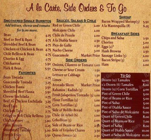 Menu at La Botana Mexican Restaurant, Thornton, Washington St