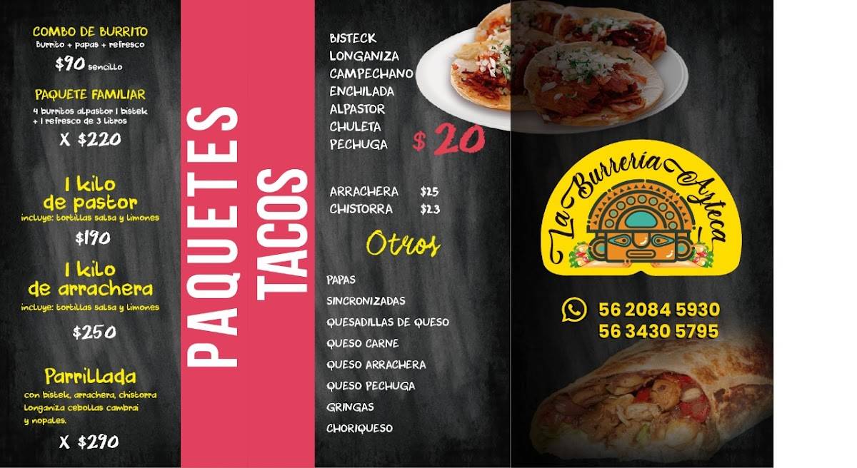 Carta del restaurante La Burrería Azteca, Ecatepec