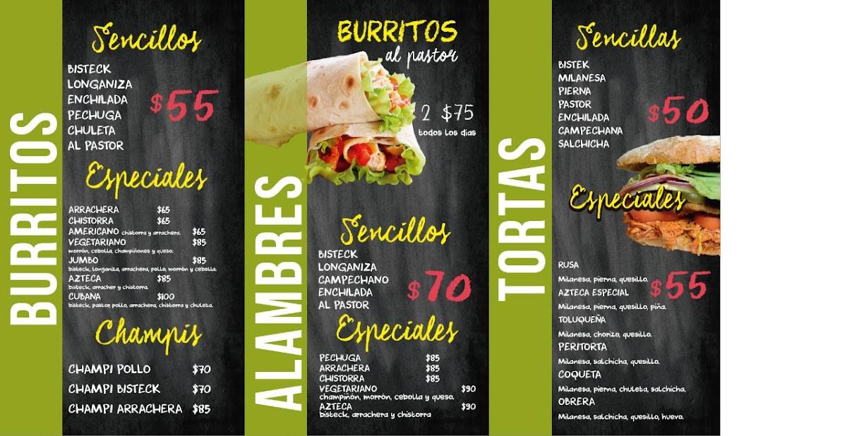 Carta del restaurante La Burrería Azteca, Ecatepec