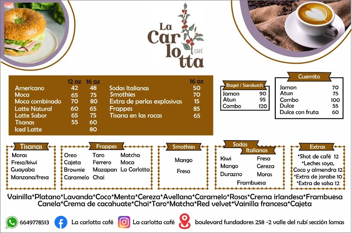 Carta de La Carlotta cafe, Tijuana