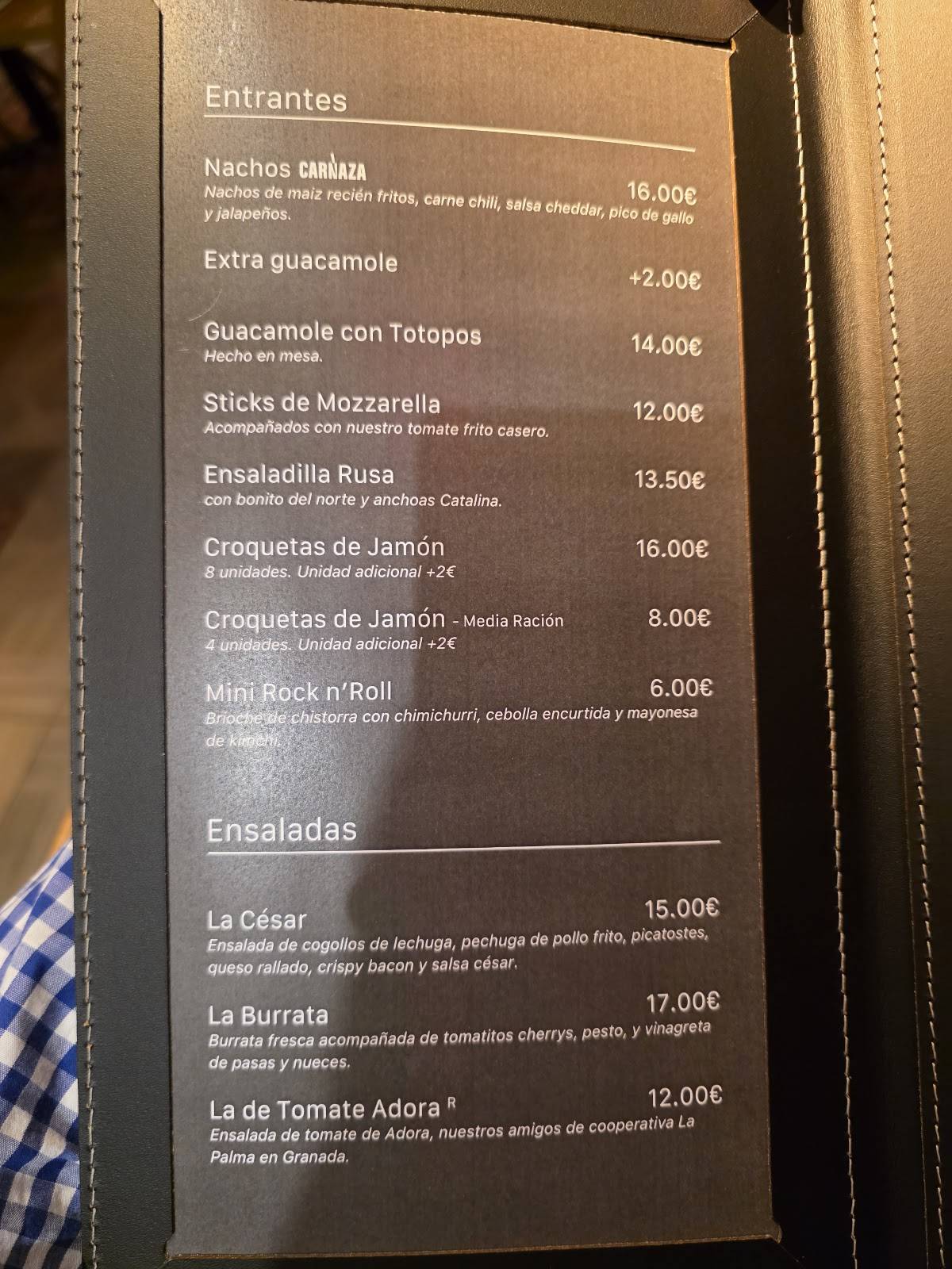 Carta del restaurante La Carnaza - Cañadío, Santander