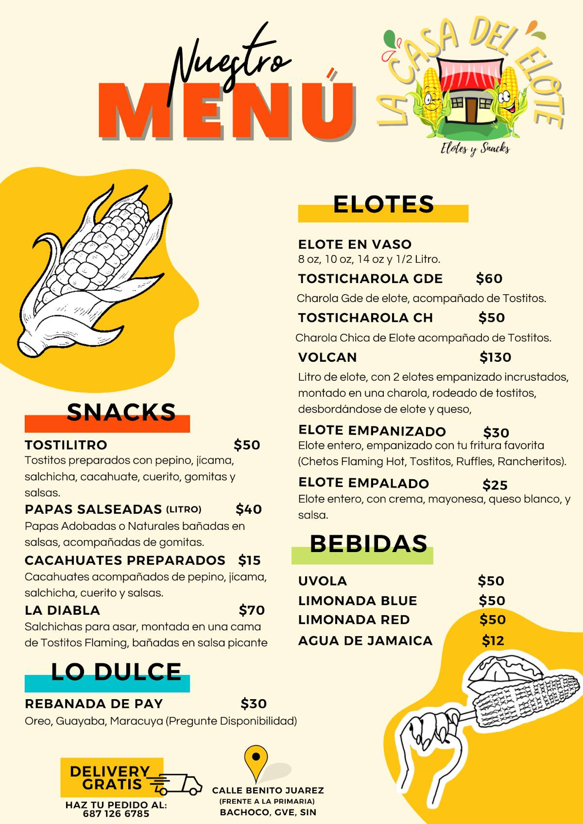 Carta del restaurante La Casa Del Elote, Bachoco