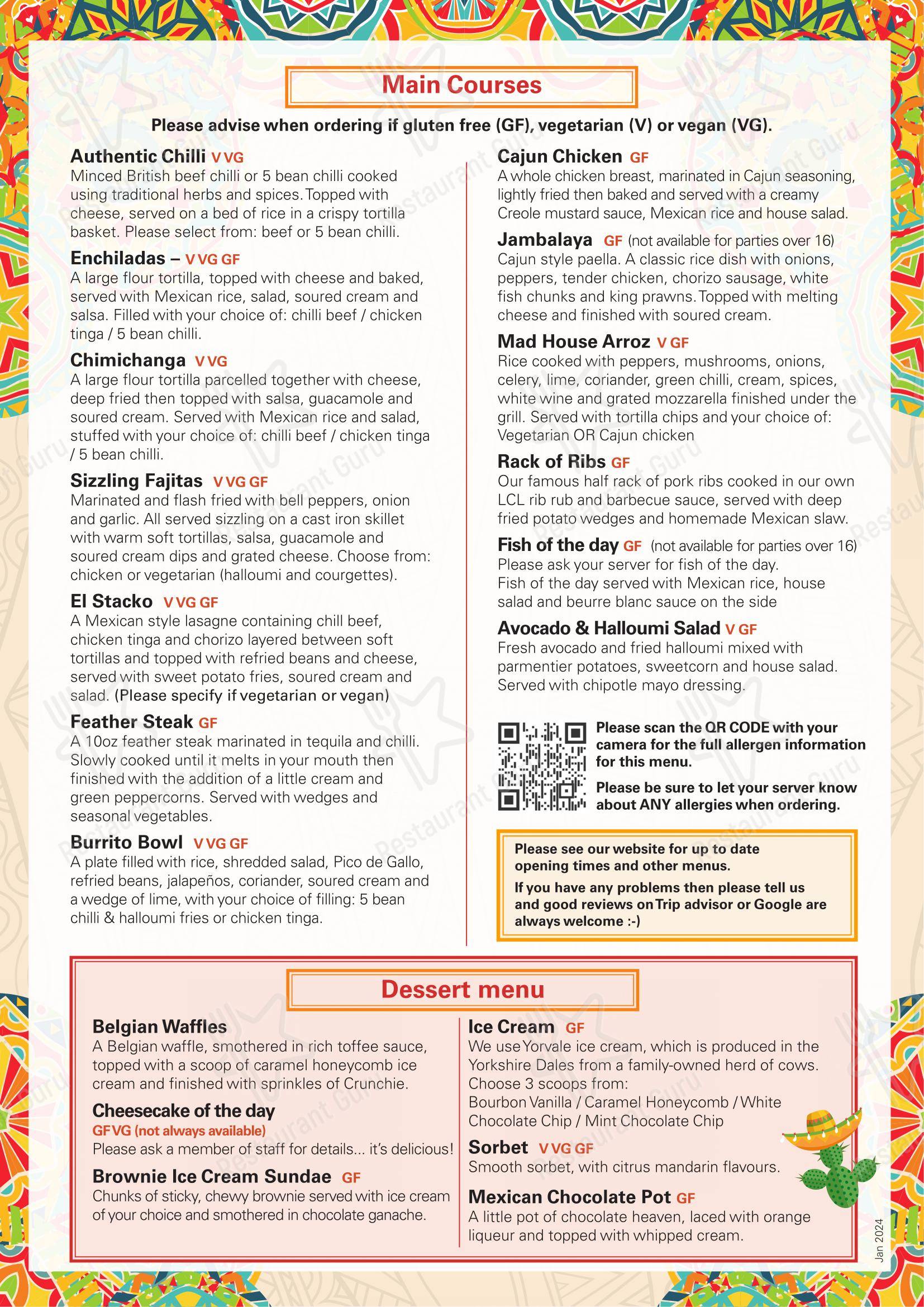 Menu at La Casa Loco restaurant, Rugby