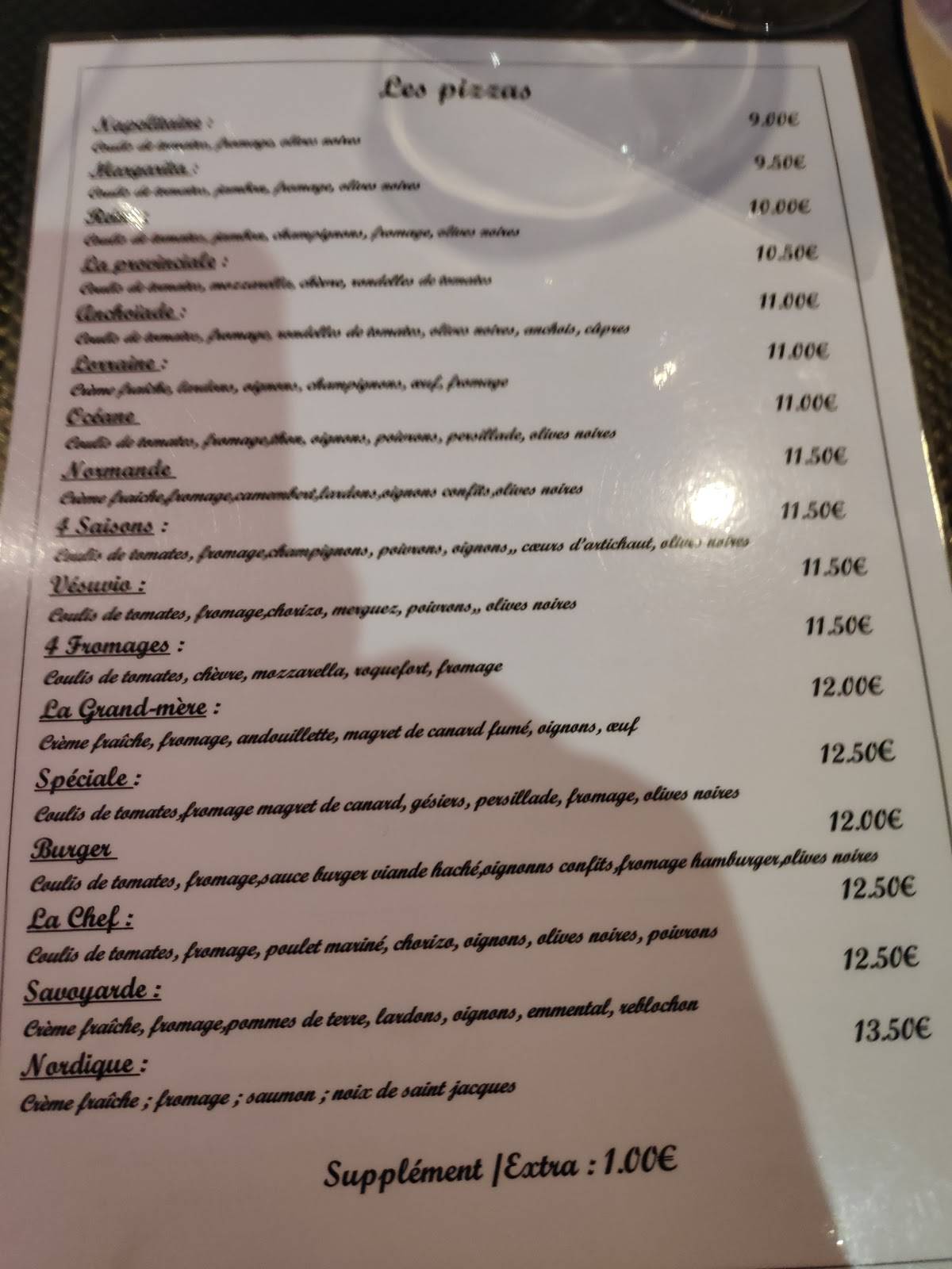 Menu au La Cascade restaurant, Moussan