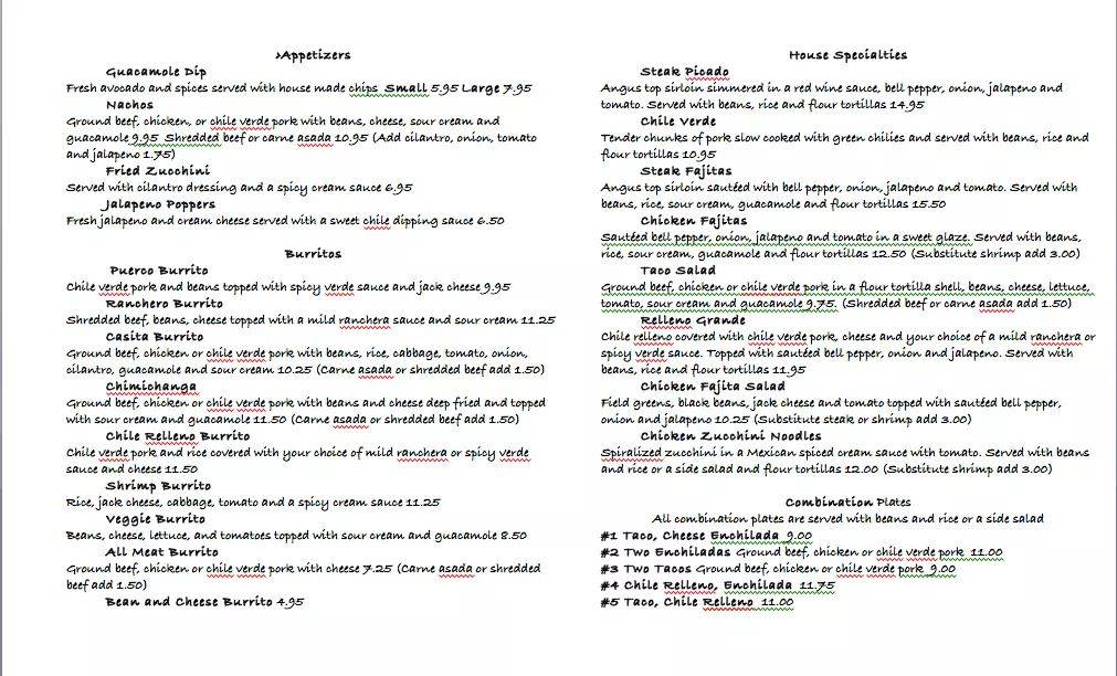Menu at La Casita Crestline restaurant, Crestline