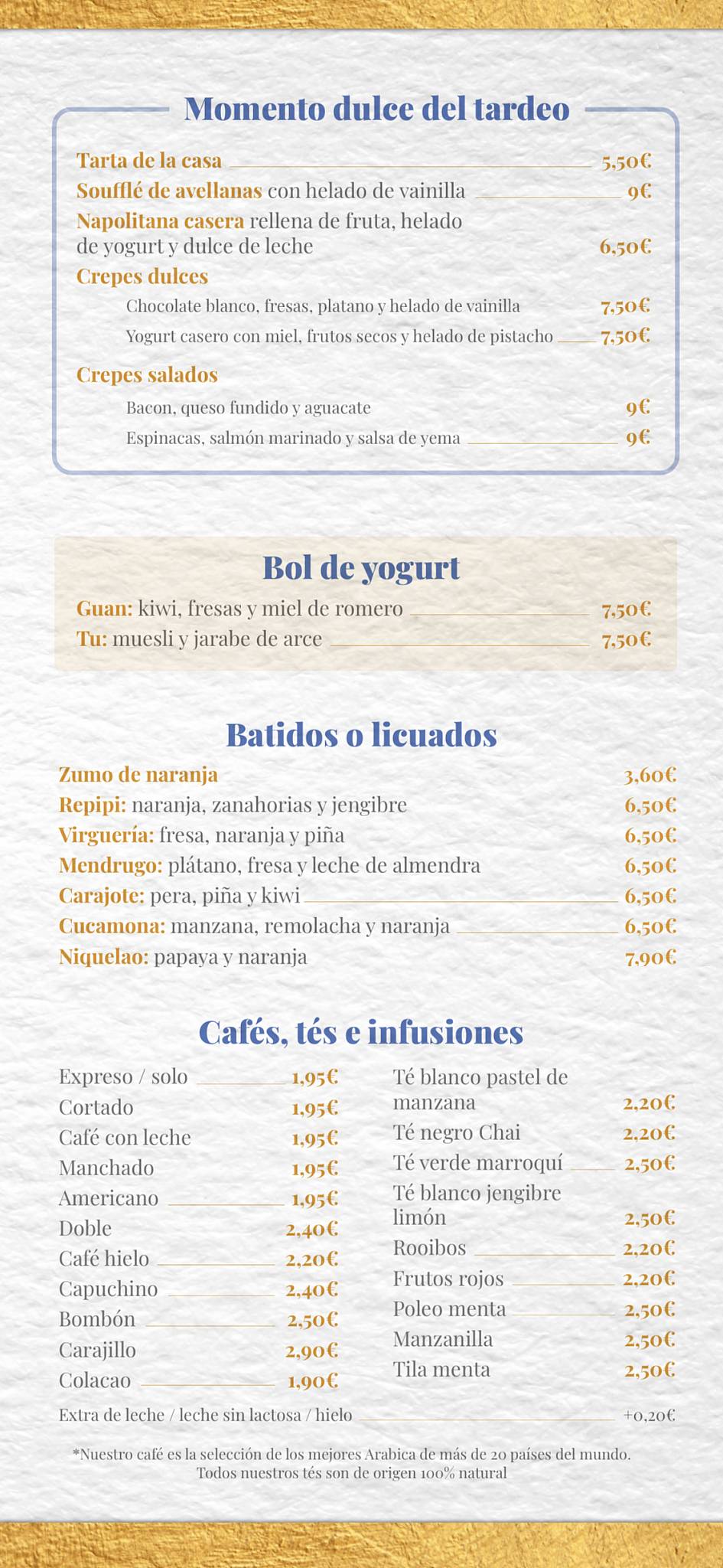 Menu at La Casita restaurant, Marbella