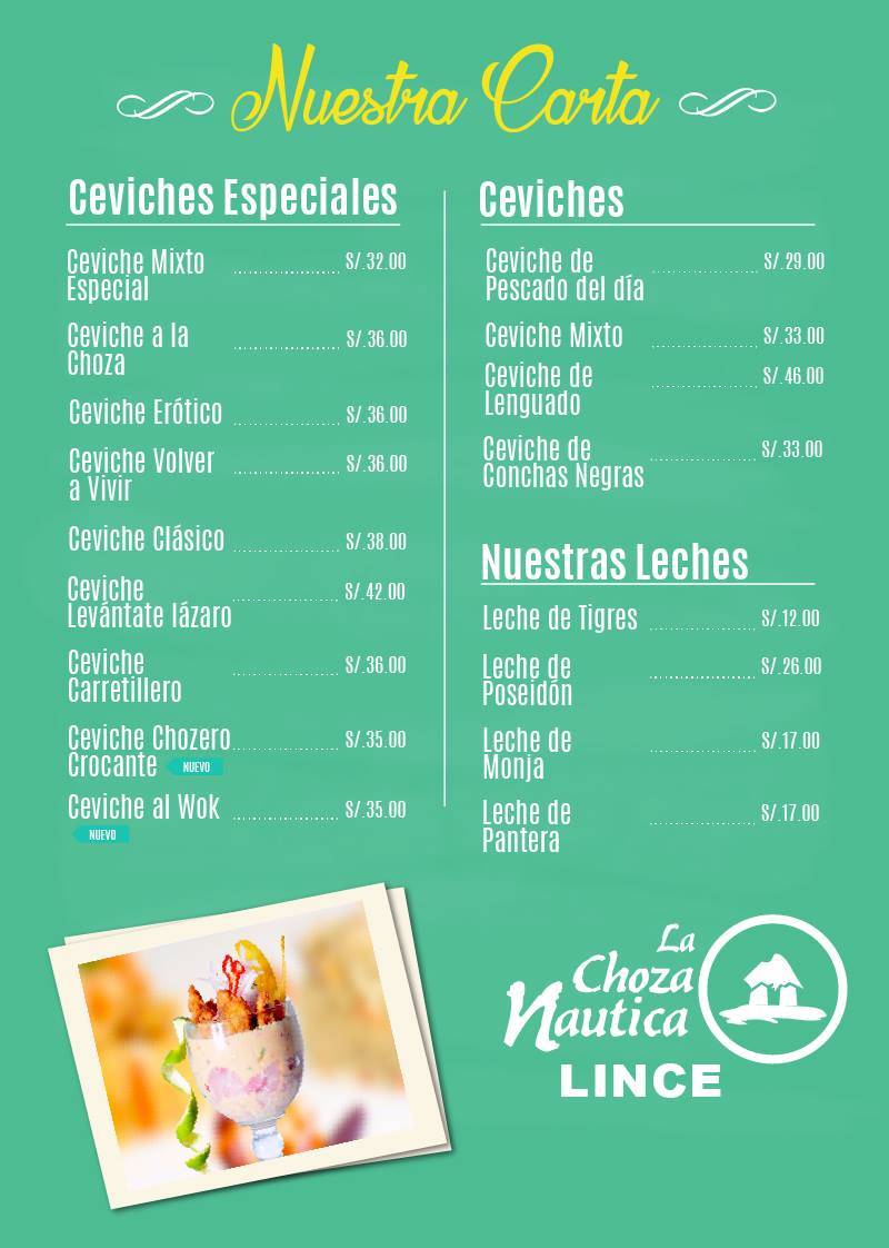 Carta del restaurante La Choza Nautica Lima, Lima, Av. Brigadier Mateo Pumacahua 2374 Lince