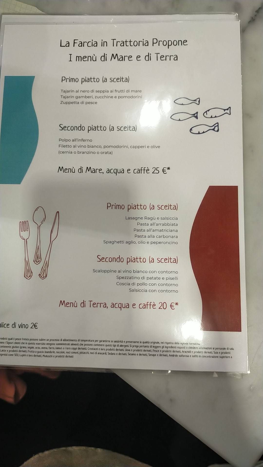 Menu da La Farcia in Trattoria - Savona ristorante, Savona