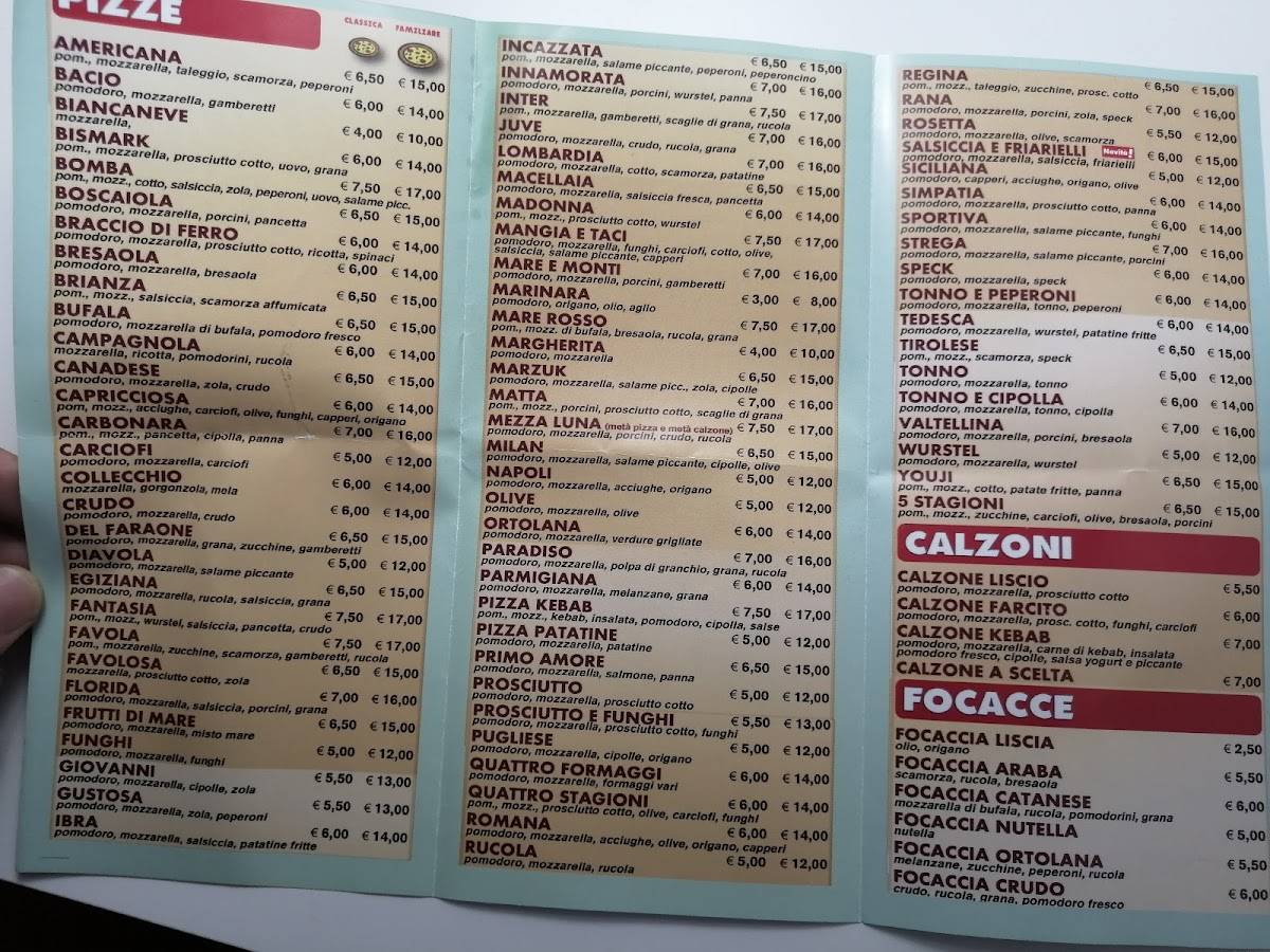 Menu da La Favola ristorante, Collecchio