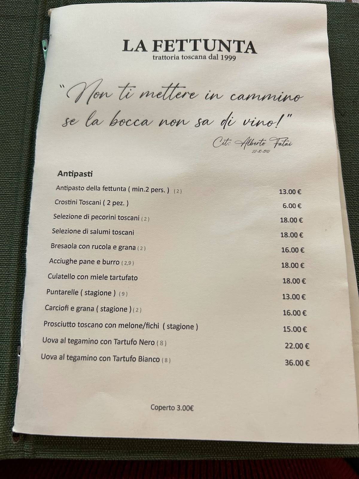 Menu da La Fettunta ristorante, Milano