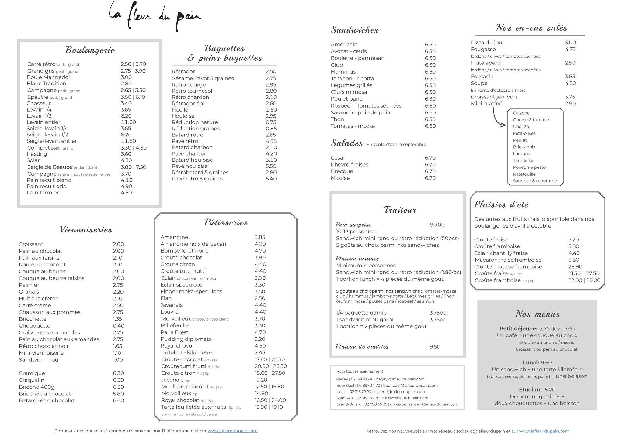 Carta de La Fleur du Pain - Boondael, Ixelles, Chau. de Boondael 449