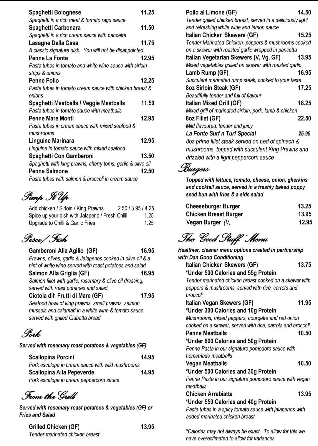 Menu at La Fonte Italian Restaurant, Corby
