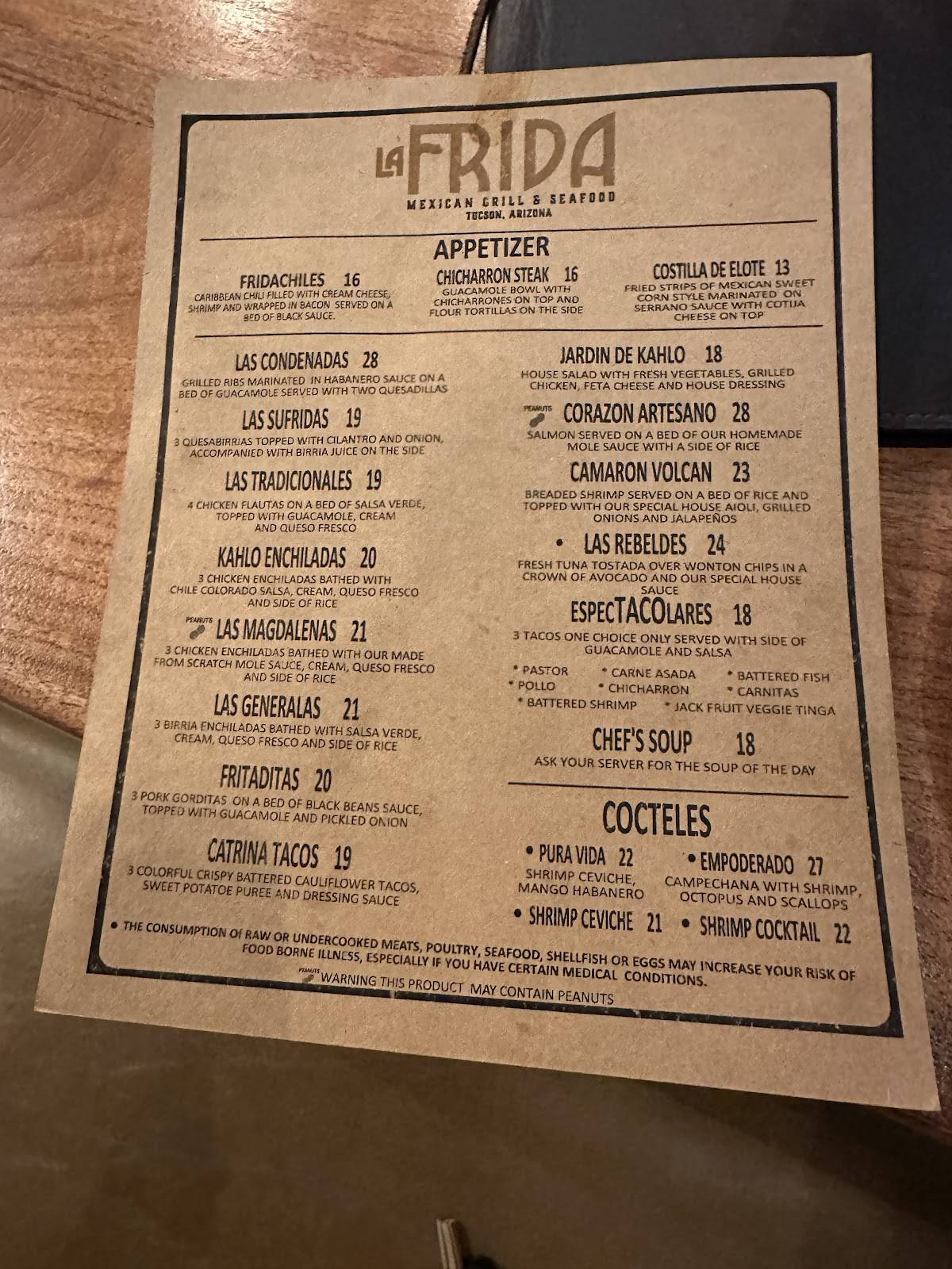 Menu at La Frida Mexican Grill & Seafood pub & bar, Tucson