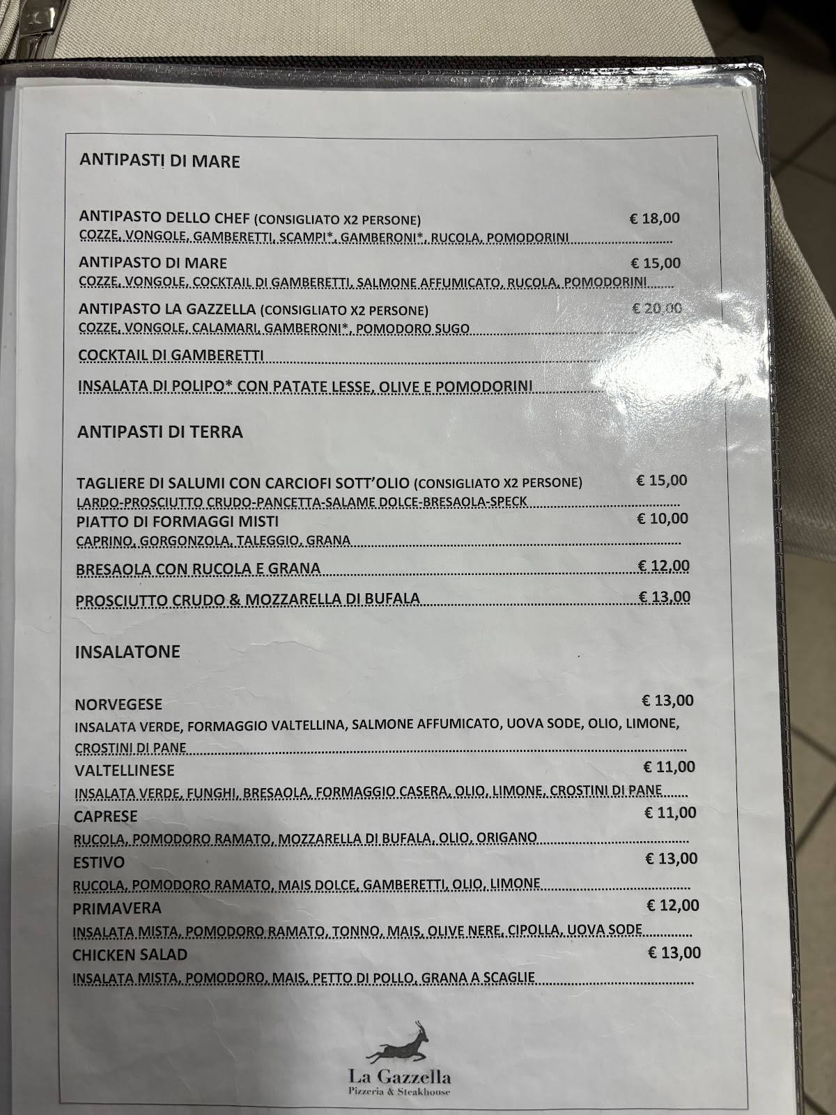 Menu at La Gazzella Pizzeria & Steakhouse, Inverigo
