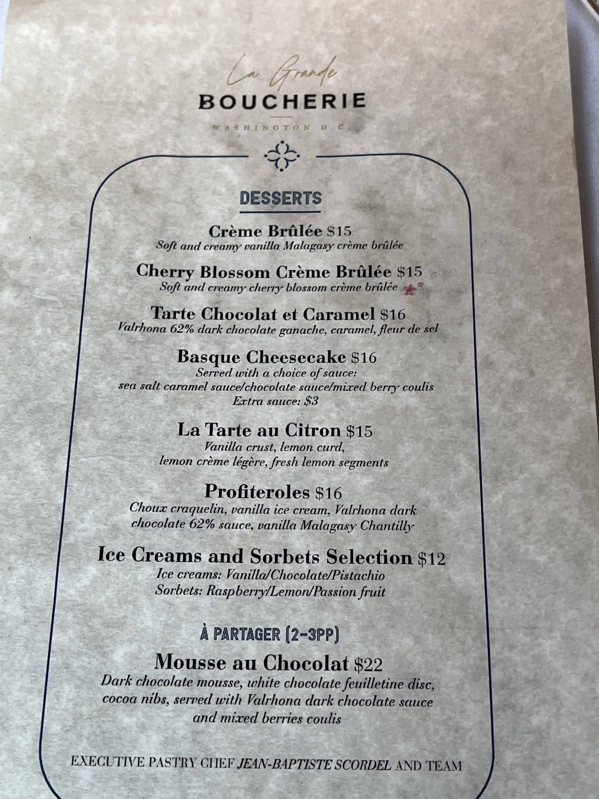 Menu at La Grande Boucherie DC pub & bar, Washington