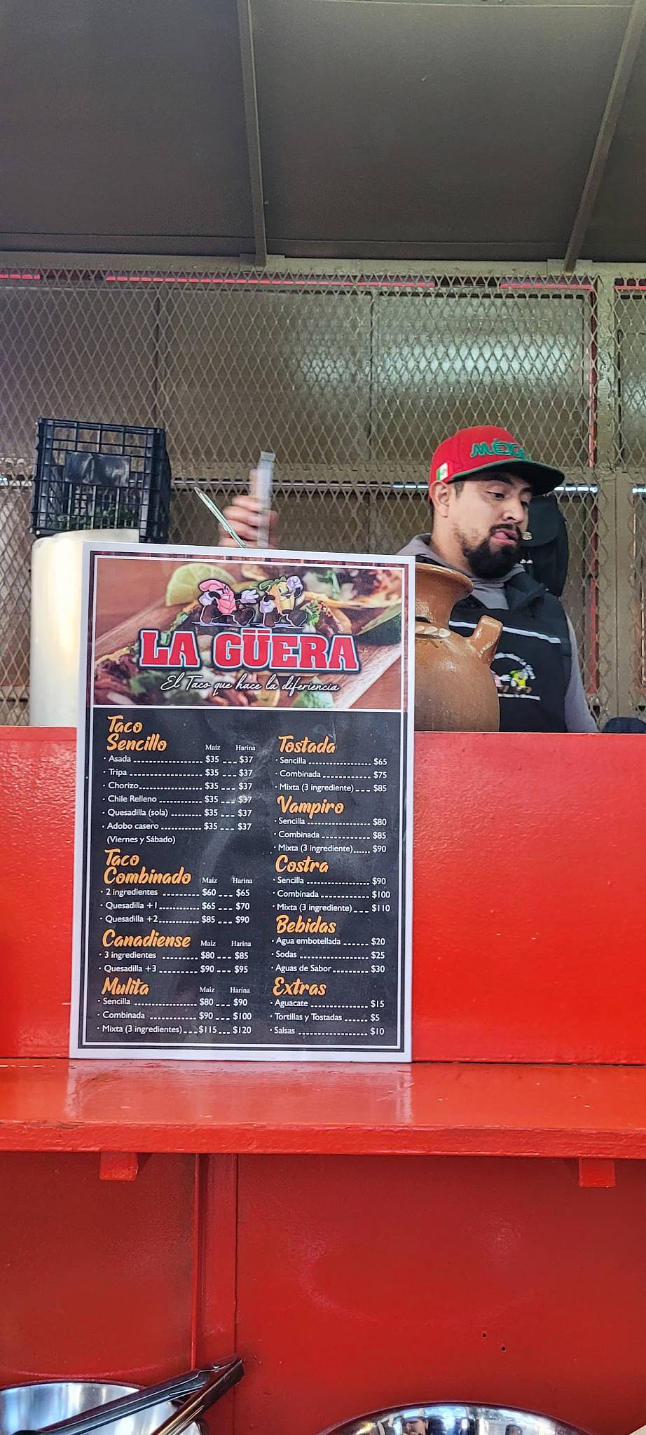 Menu at La Guera Tacos de Chile Relleno restaurant, Tijuana