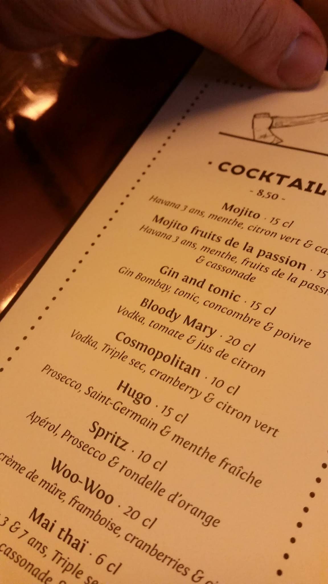 Menu au La Hache restaurant, Strasbourg