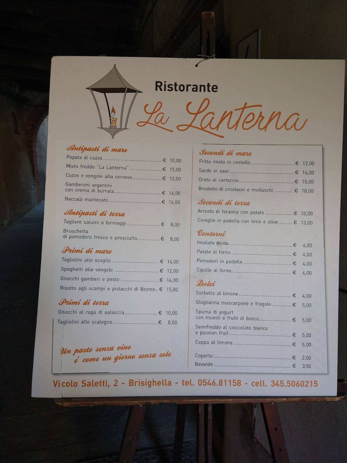 Menu da La Lanterna ristorante, Brisighella