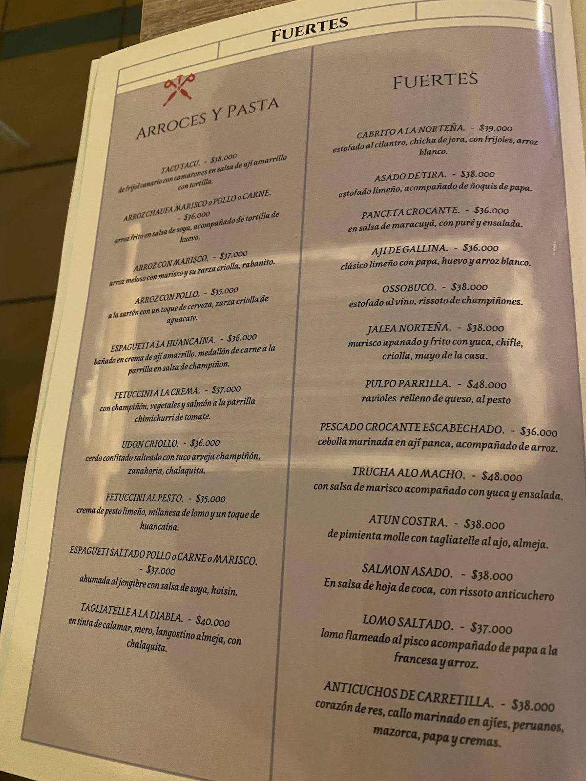Carta del restaurante La Mafia, Bogotá, Cl. 27 #4A-16