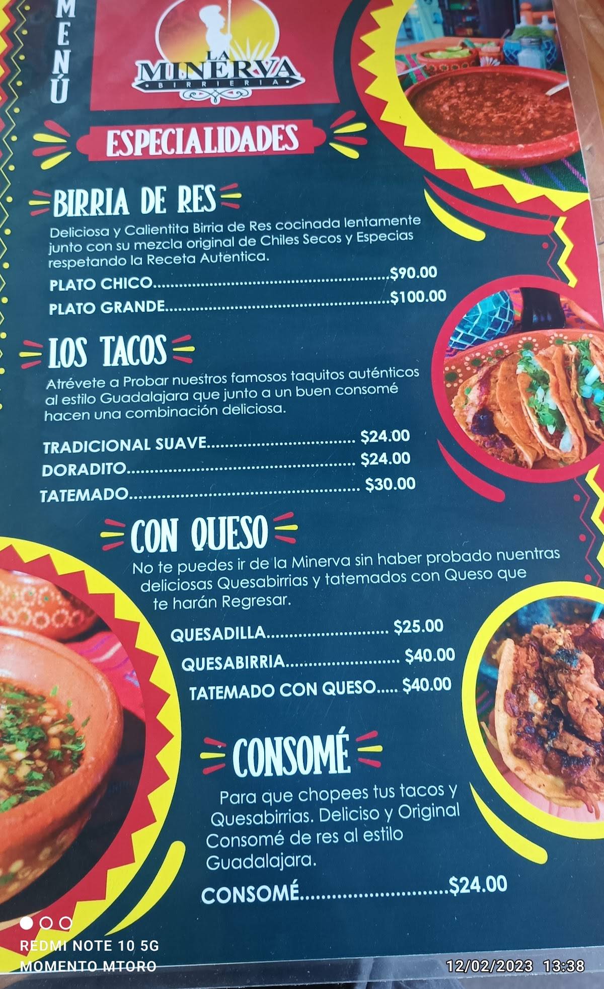 Carta del restaurante La Minerva Birrieria, Saltillo