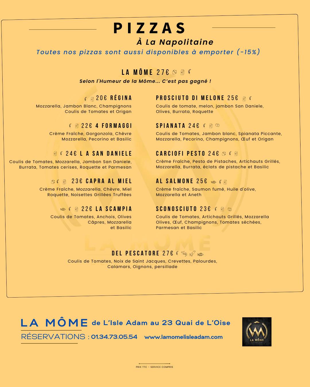 Menu au La Môme de l’isle Adam restaurant, L'Isle-Adam