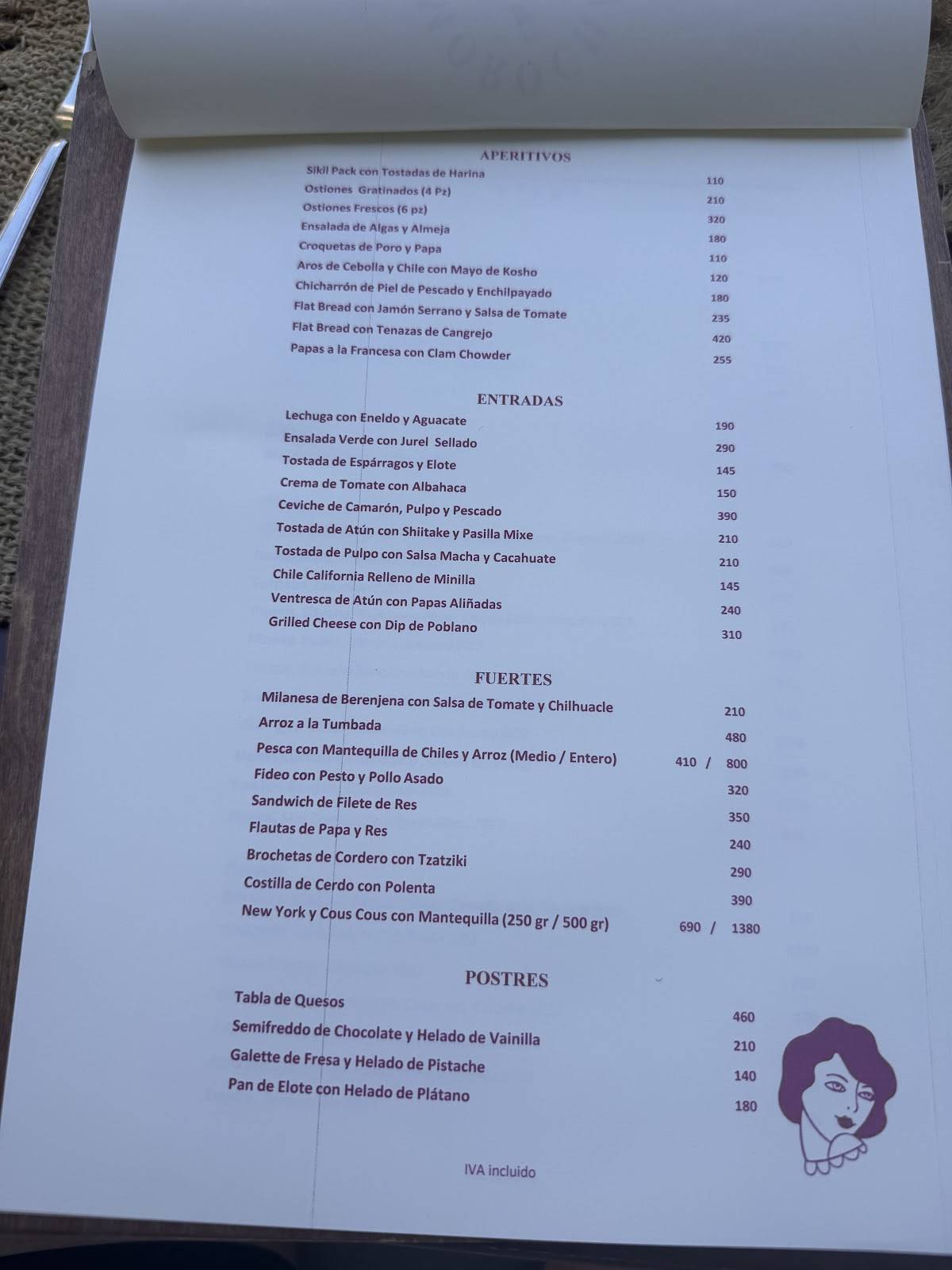 Menu at La Morocha Resta Bar, Ensenada