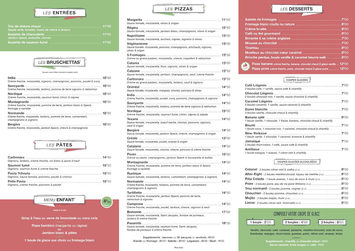 Menu au La Pasta Tchouta restaurant, Saint-Brieuc