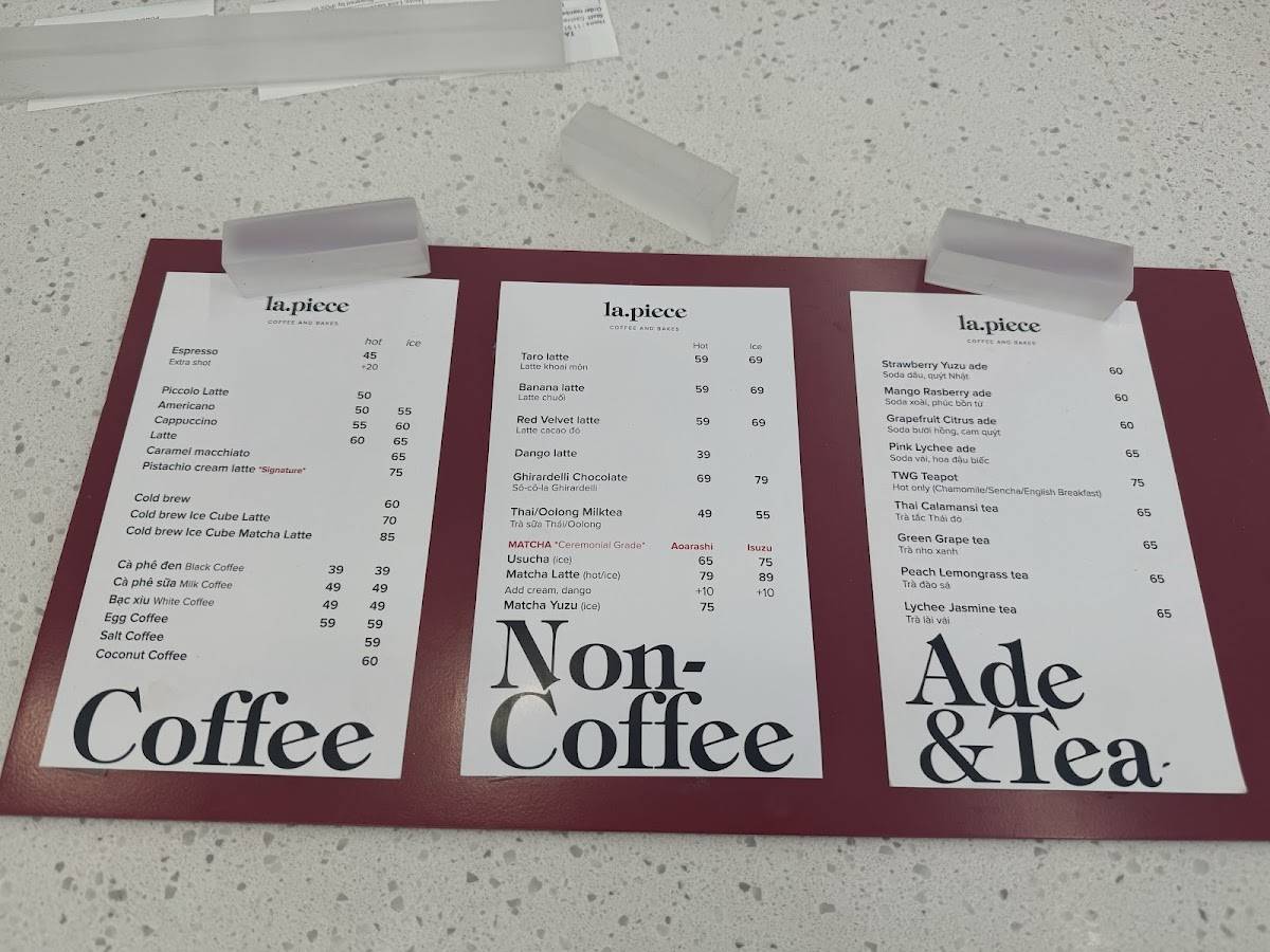 Menu at La Piece, Ho Chi Minh City