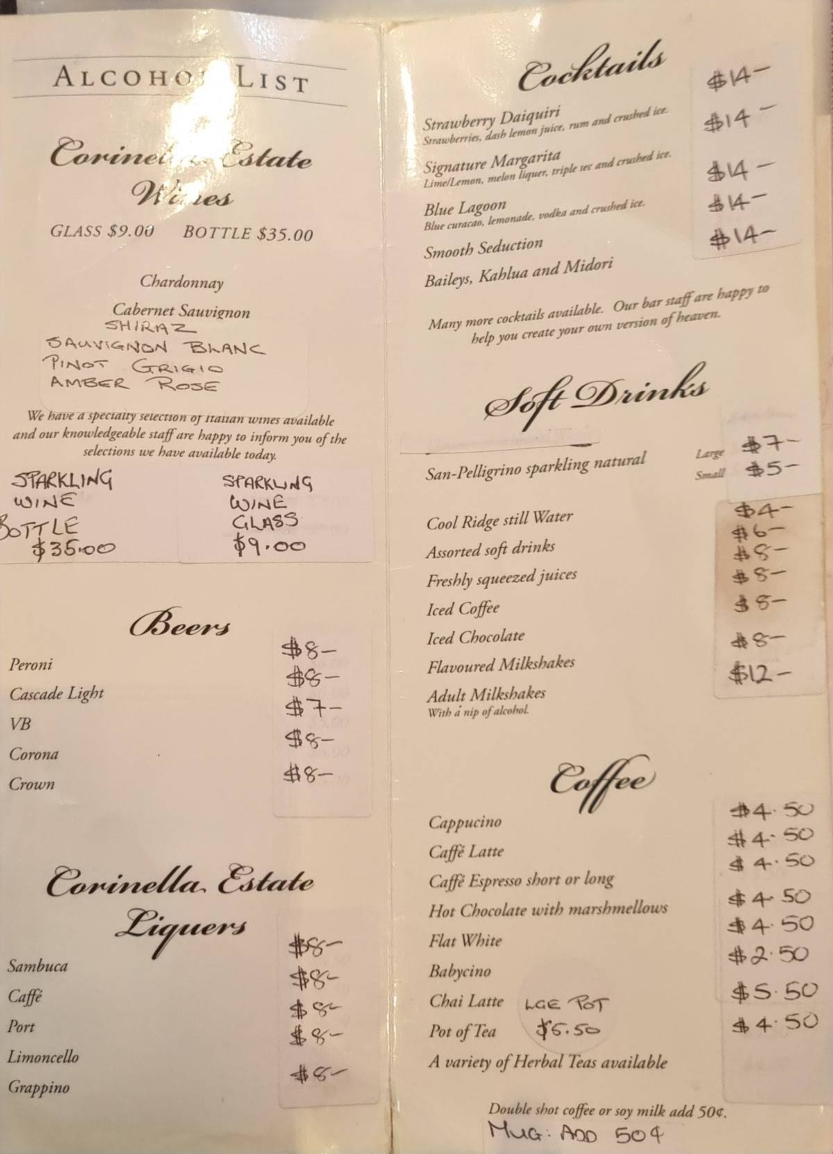 Menu at La Provincia restaurant, Corinella