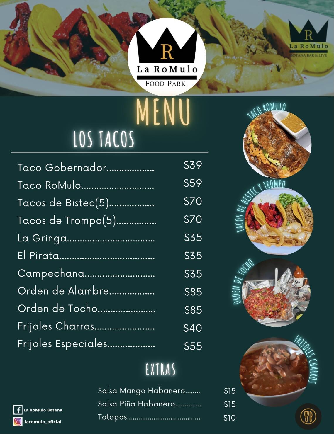Menu at La RoMulo restaurant, Monterrey
