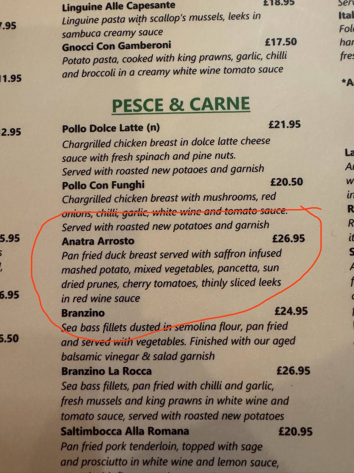 Menu at La Rocca Italian Restaurant, Cheddar