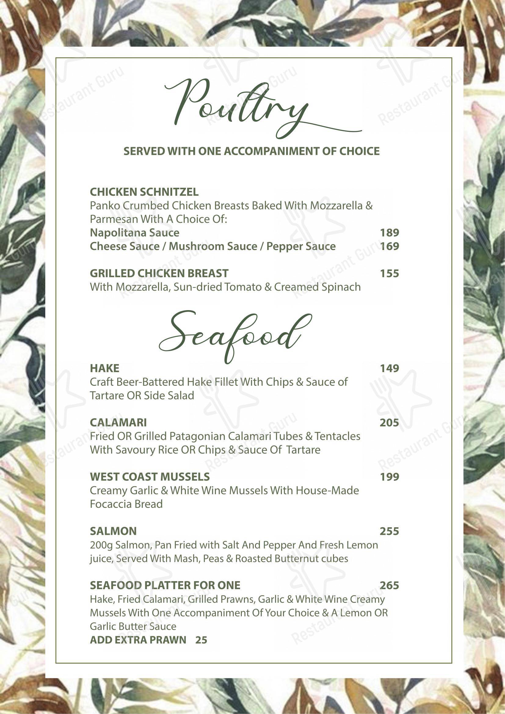 Menu at La Romantica restaurant, Cape Town, Meerendal Wine Estate