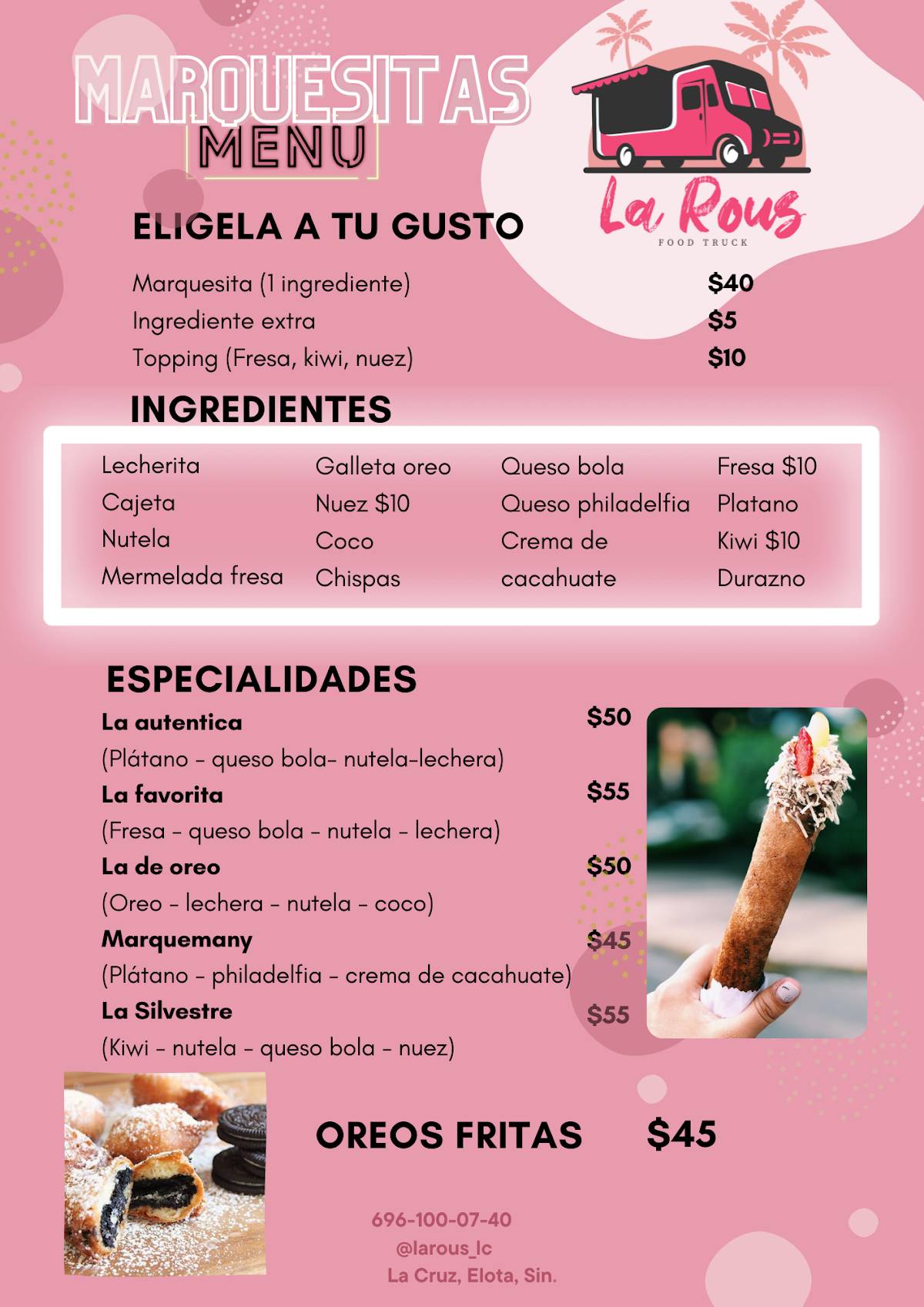 Carta del restaurante La Rous Foodtruck, La Cruz