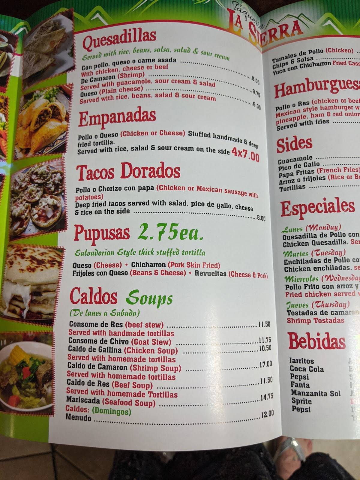 Menu at La Sierra Mexican Restaurant, Selbyville