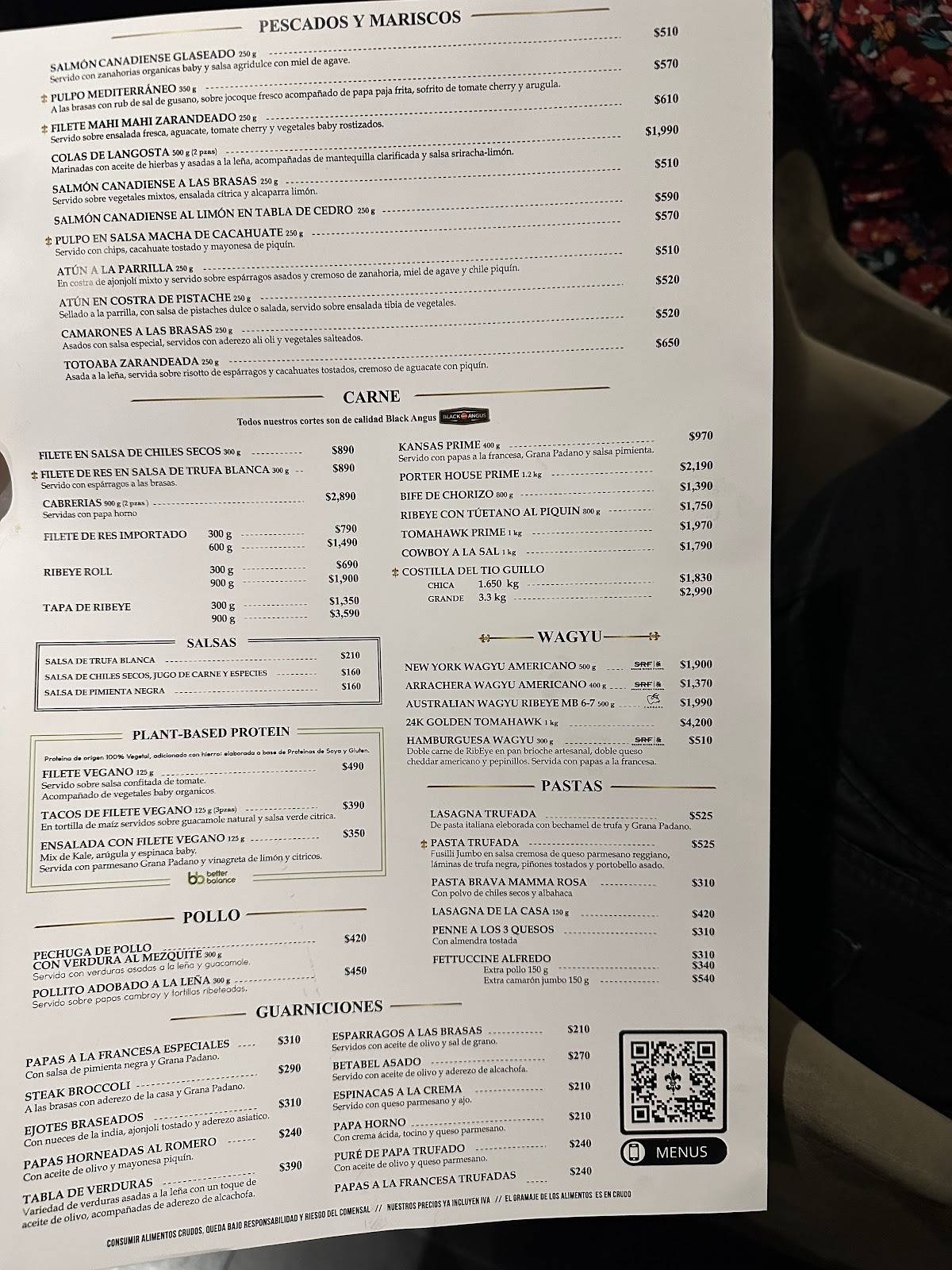 Menu at La Torrada steakhouse, Monterrey, Av Lázaro Cárdenas 2500