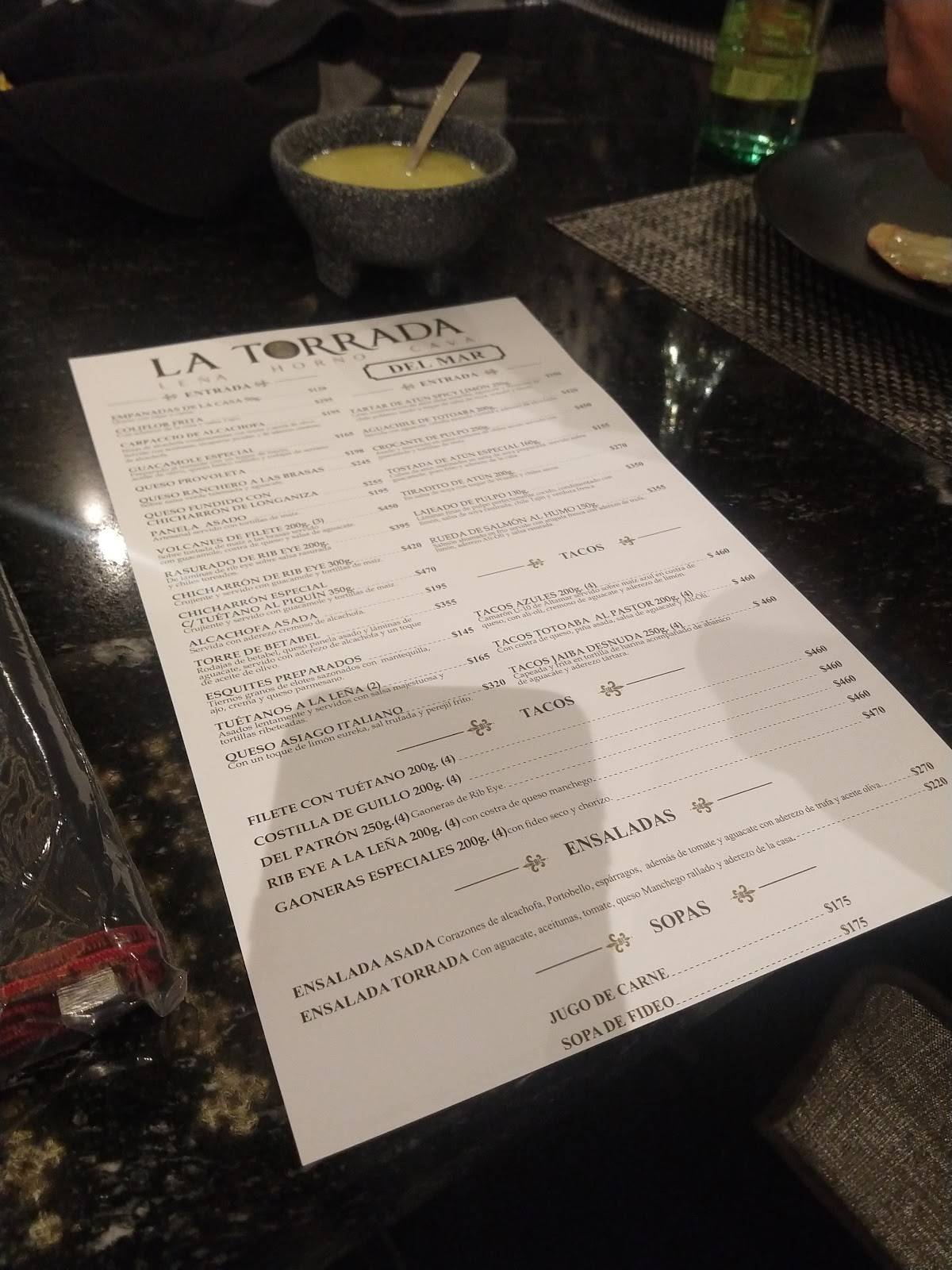 Carta de parrilla La Torrada, Monterrey, 2500 Col. Valle Oriente